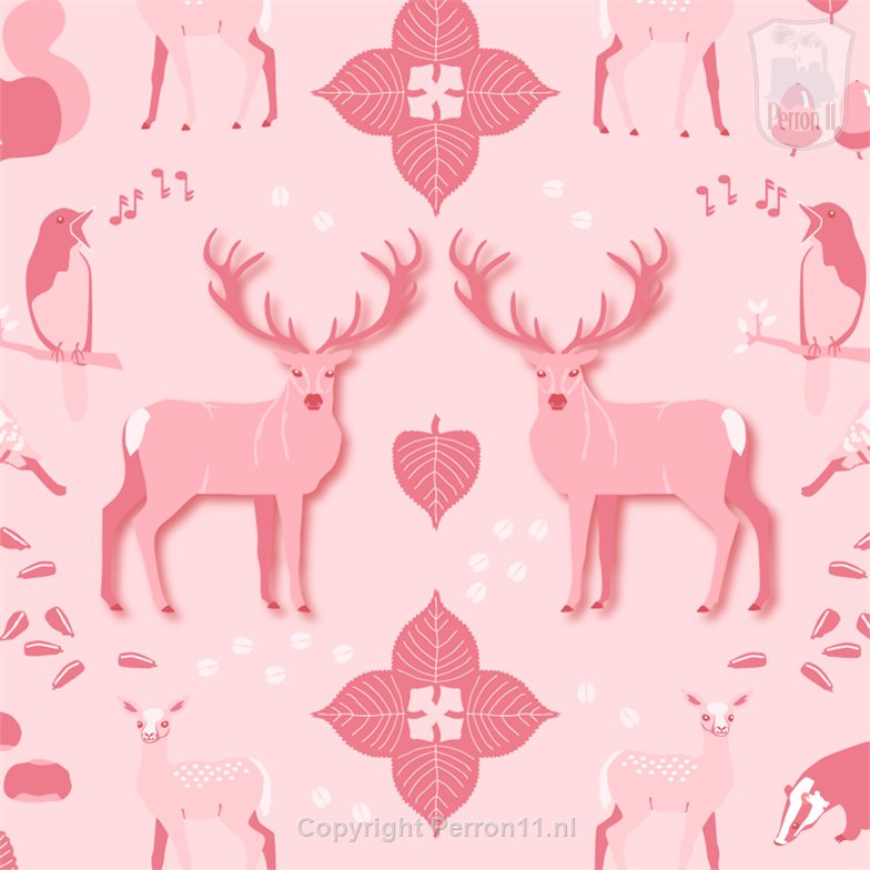 Behang Bos met hertjes oud roze