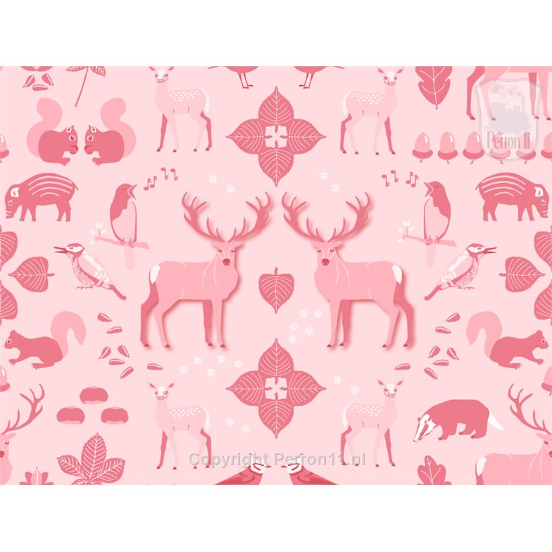 Behang Bos met hertjes oud roze